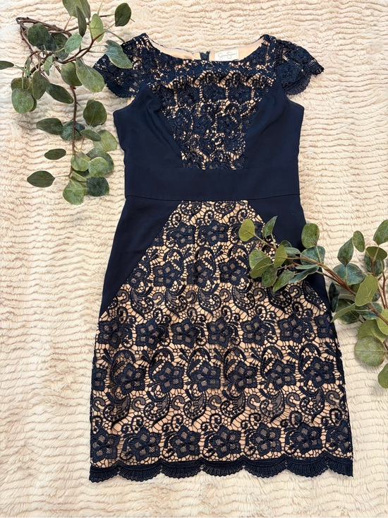 Jessica Simpson | Dresses | Jessica Simpson Navy And Nude Lace Fitted ...